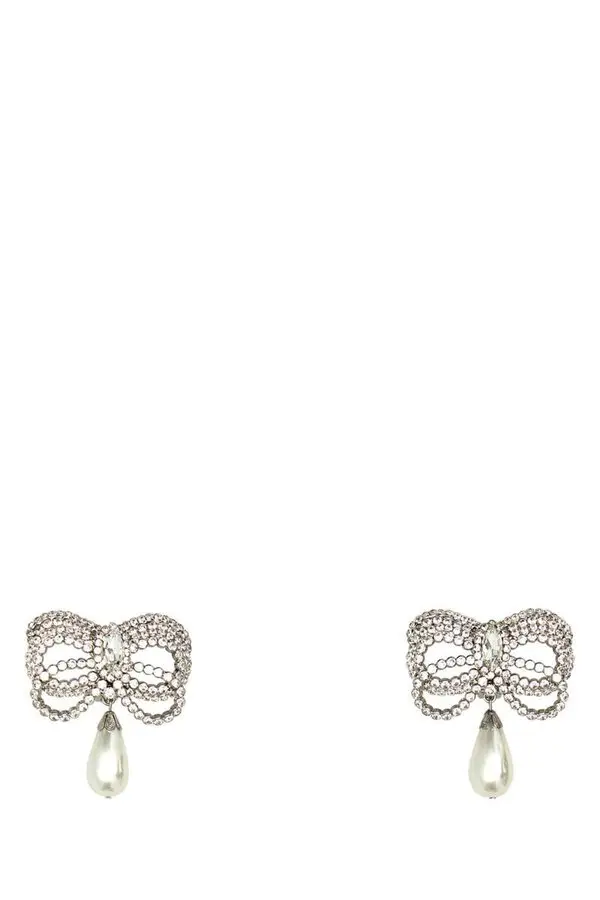 Alessandra Rich Crystal Bow Earrings - Crysilver