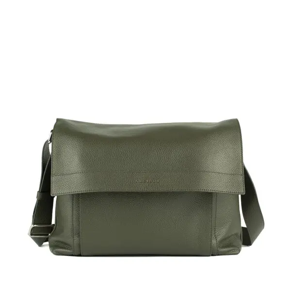 ORTIGNI Micron Messenger Bag In Grained Leather - Green