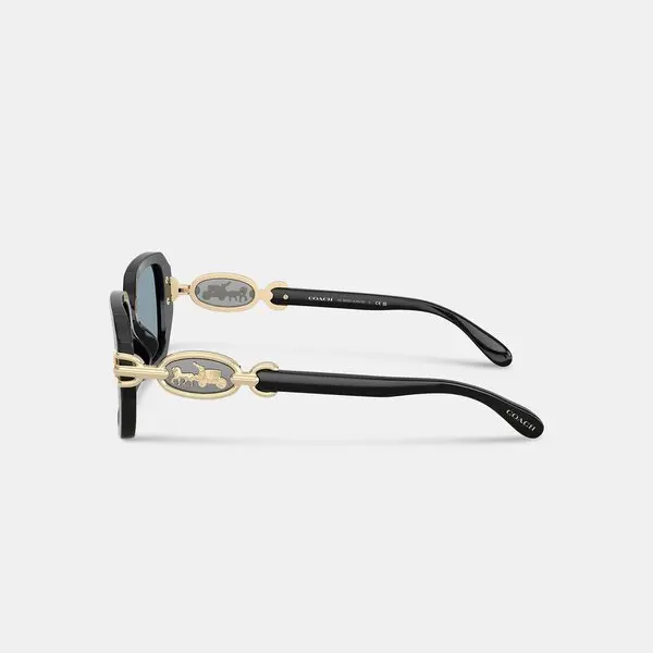 Coach Horse And Carriage Rectangle Sunglasses - Black/Blue  display picture 1