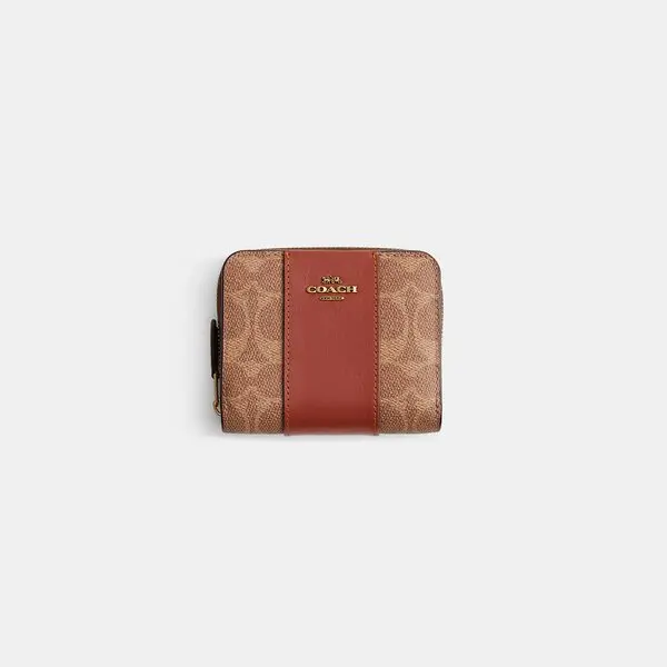COACH® Restored Billfold Wallet In Colorblock Signature Canvas - Brass/tan/rust