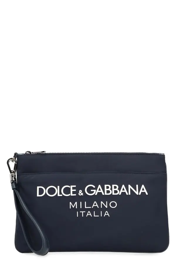 Dolce & Gabbana Nylon Pouch With Leather Details - Blue