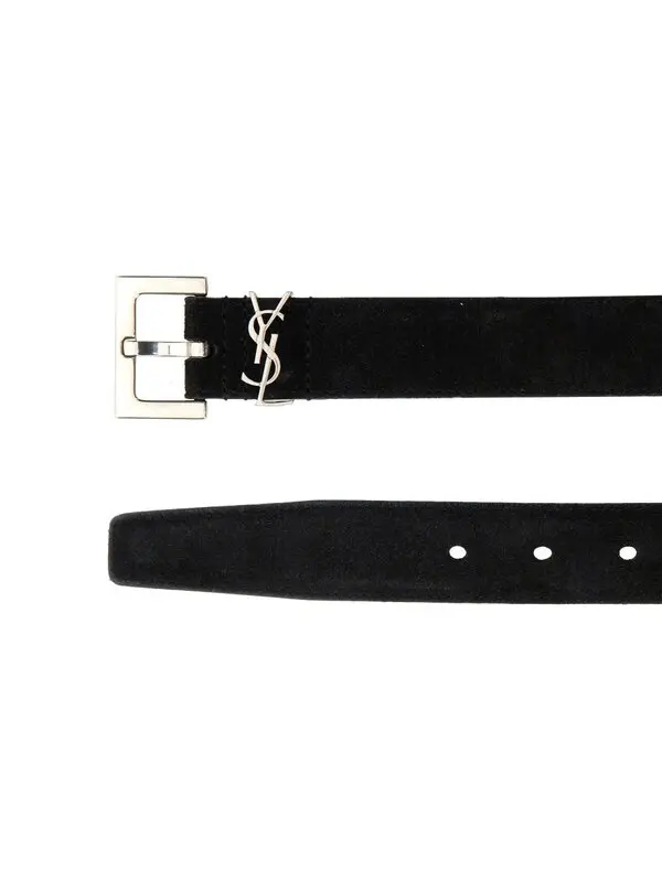 Saint Laurent Suede Belt With Metal Logo Buckle - Black