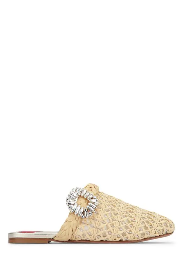 ROGER VIVIER Bab Viv' Rhinestone Buckle Raffia Sling Slippers - C209desertoscuc002avorio