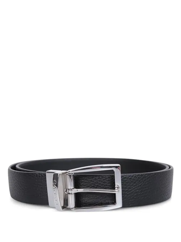 Canali Pabbled Leather Belt - Black