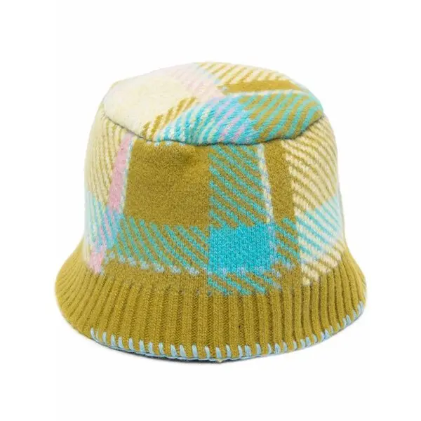 ADER ERROR Knitted Check Pattern Hat - Green/blue