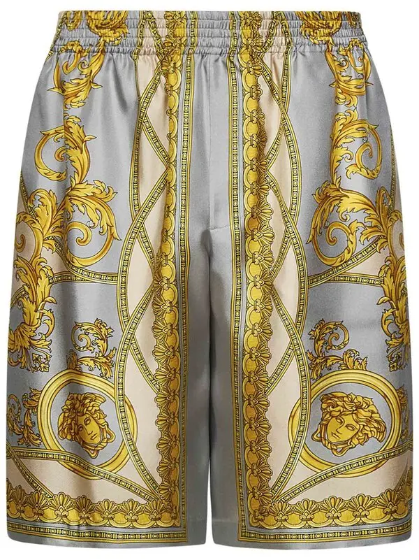 Versace Barocco Print Silk Shorts - Gold