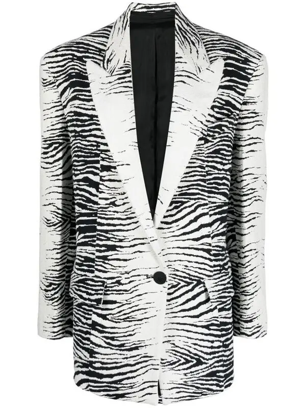 Attico Zebra-print Single-breasted Blazer - White / Black