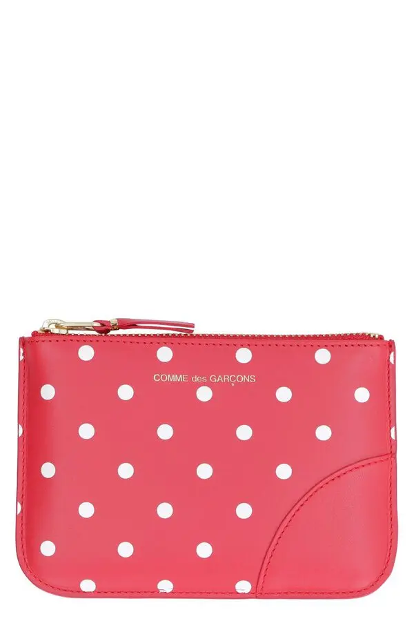 Comme Des Garçons Logo Detail Flat Leather Pouch - Red