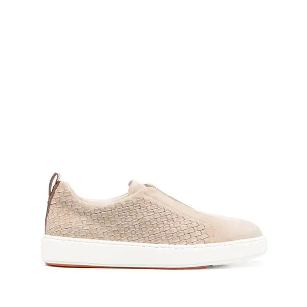 Santoni Suede Slip-On Sneakers In Beige - 32% Off | Editorialist