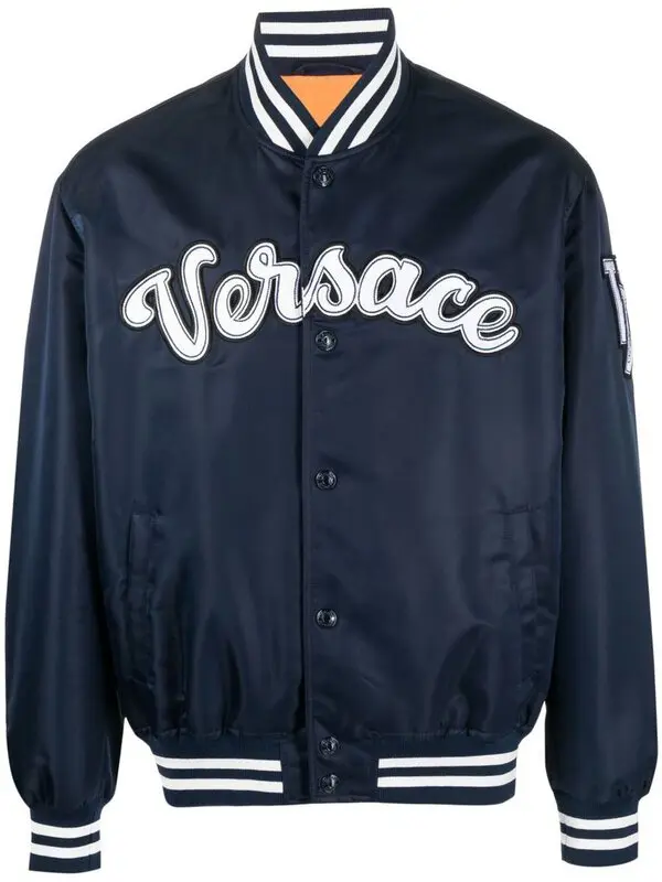 Versace Logo-patch Bomber Jacket - Blue