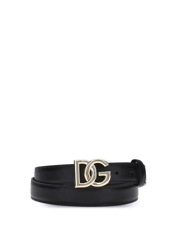 Dolce & Gabbana Leather Belt With Monogram Buckle - Black
