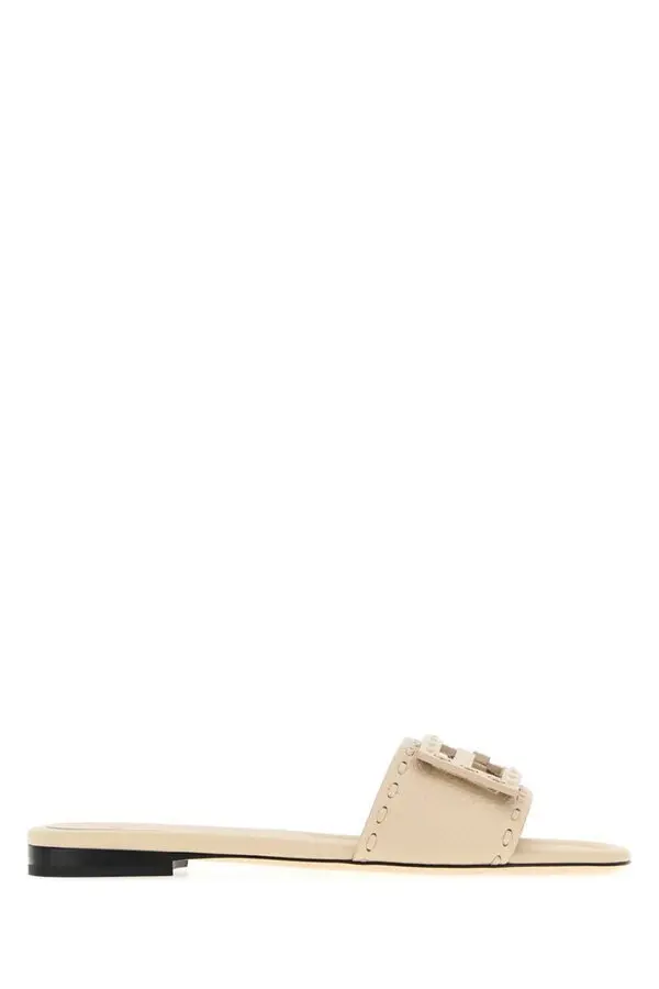 Fendi Baguette Leather Slippers - White