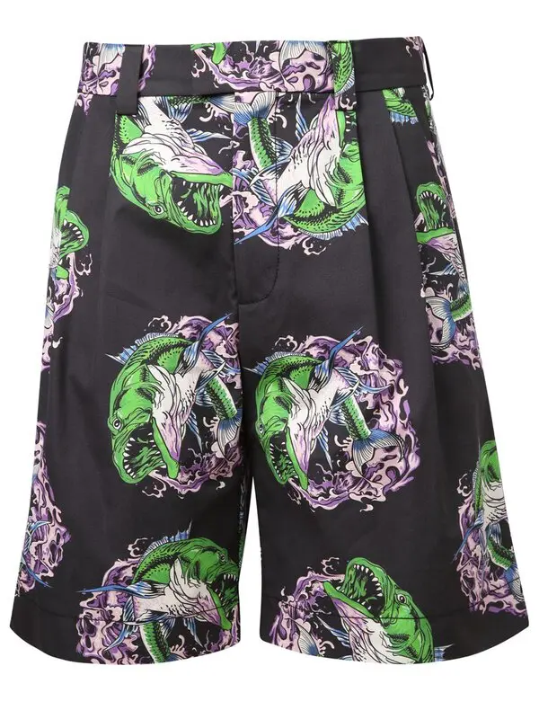 MSGM Graphic-print Cotton Shorts - Black