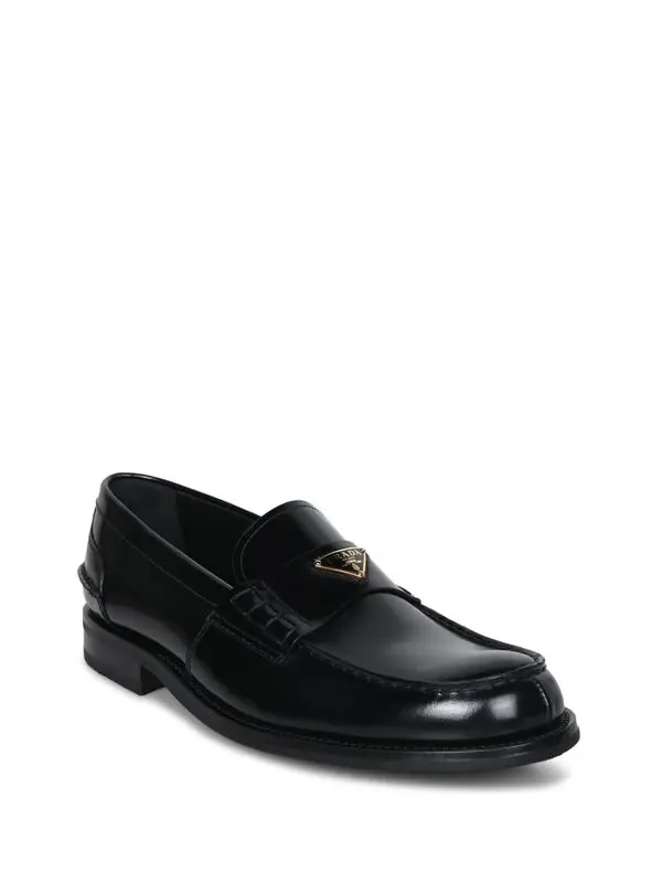 Prada Glossy Leather Loafers With Gold Logo In Black - 32  display picture 1