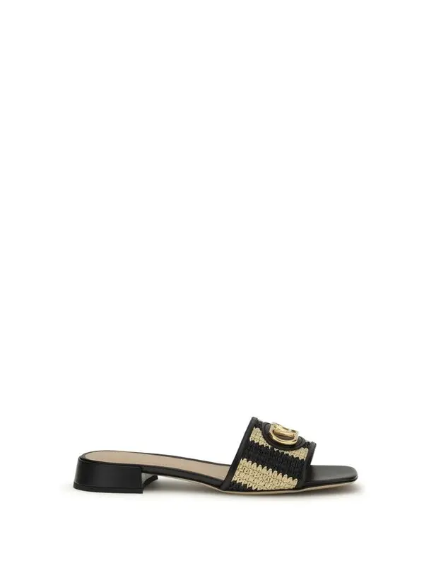 Valentino Garavani Raffia Vlogo Slide Sandals - Multicolour