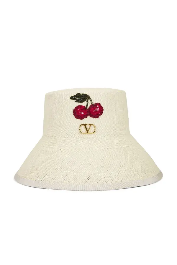 Valentino Garavani V Logo Signature Bucket Hat - Naturale  Rosso  Verde  & Antique Brass