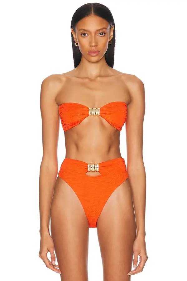 LA PORTE Kate Bandeau Hardware Bikini Top - Tangerine
