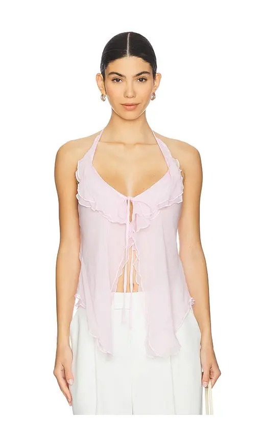 LOVERS AND FRIENDS Halterneck Top With Ruffle Trim - Blush
