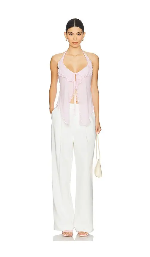 LOVERS AND FRIENDS Halterneck Top With Ruffle Trim - Blush