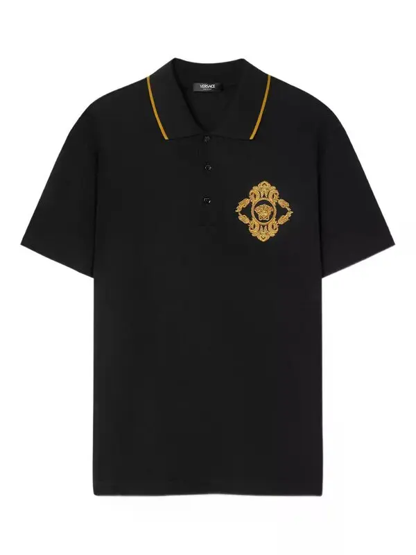 Versace Architectural Baroque-embroidered Polo Shirt