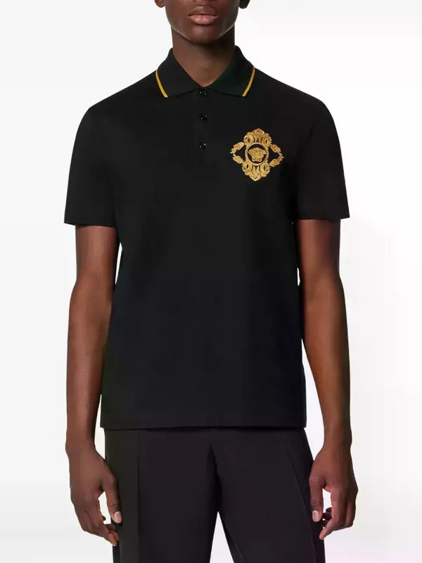 Versace Architectural Baroque-embroidered Polo Shirt