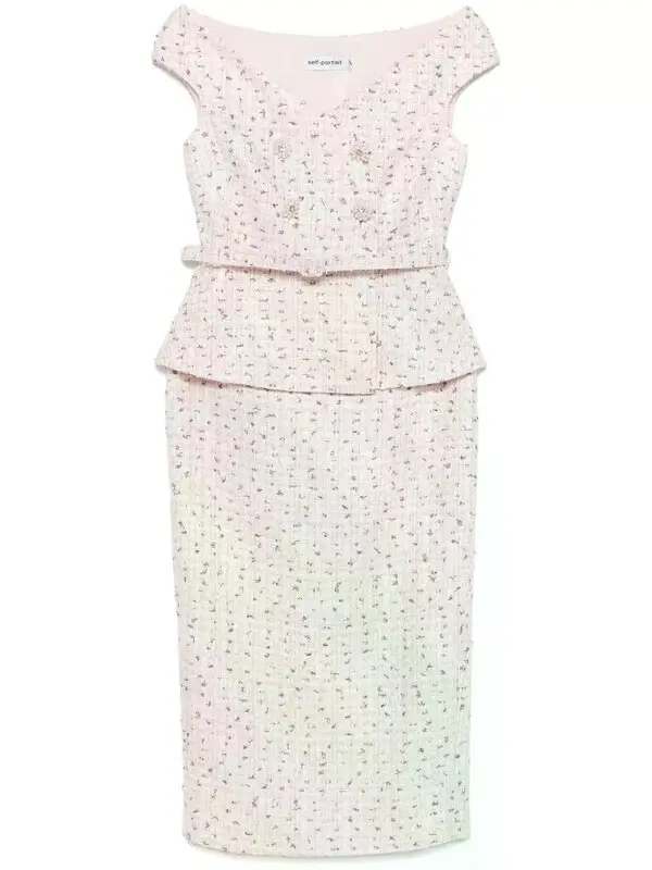 SELF-PORTRAIT Bouclé Midi Dress