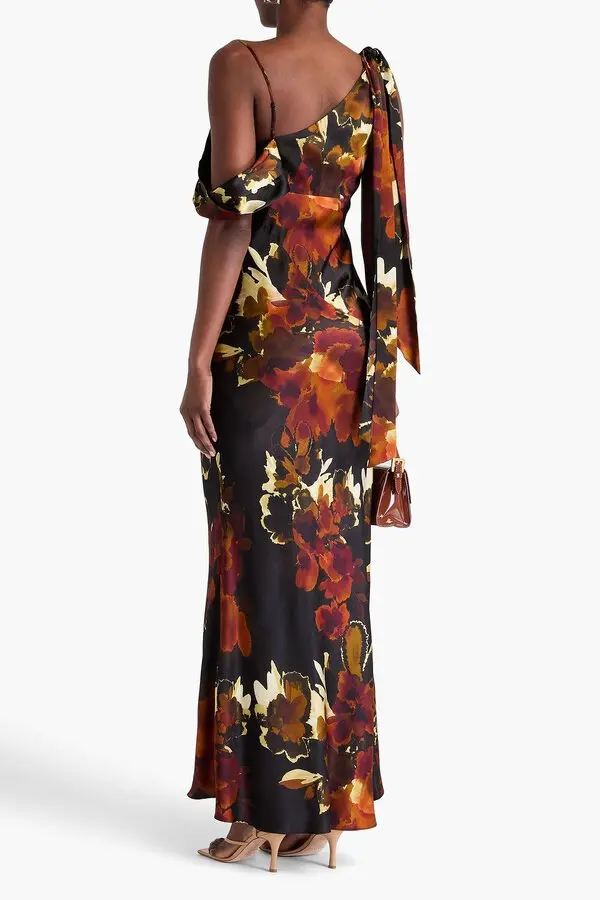 NICHOLAS Off-the-shoulder Floral-print Silk-blend Satin Maxi Dress