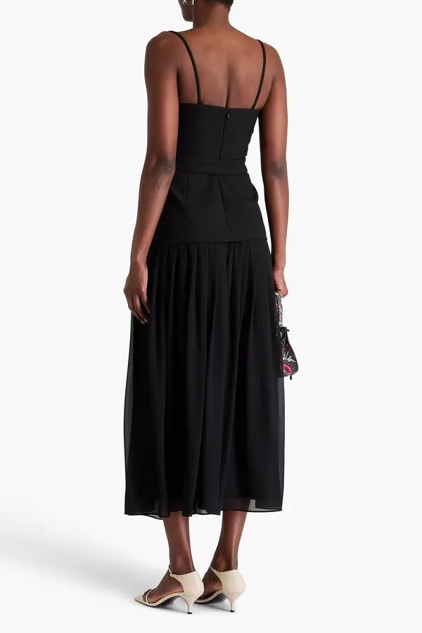 NICHOLAS Belted Crepe And Georgette Midi Dress