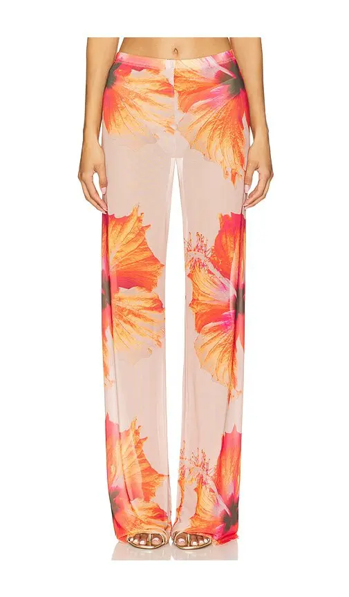 Good American Gauze Mesh Wide Leg Pant - Mauve Tropical Hibiscus001
