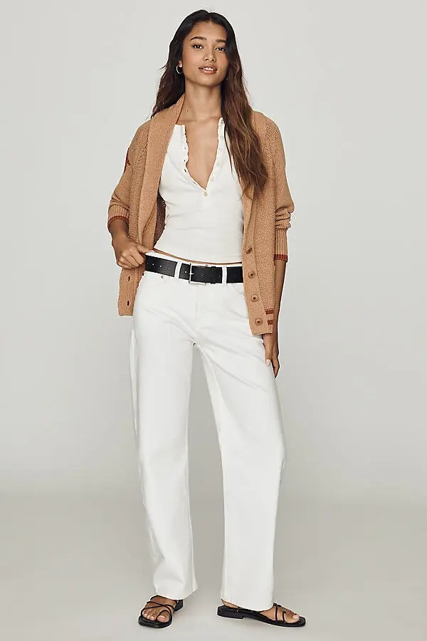 Maeve Shawl Collar American Flag Cardigan Sweater - True Camel