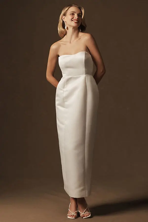 Bhldn Strapless Exaggerated Hip Midi Dress