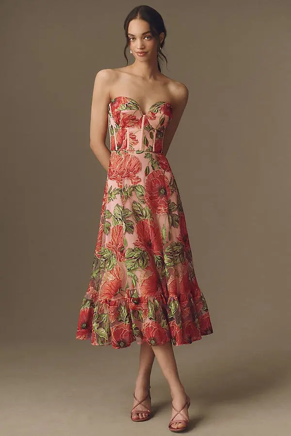 Dress The Population Carina Sequin Midi Dress - Pink Floral