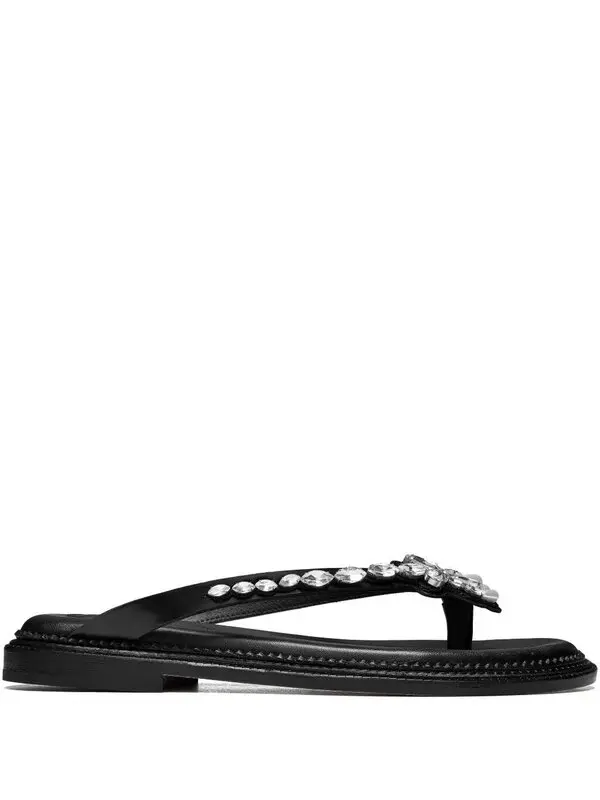 Simone Rocha Crystal-embellished Leather Slides - Black
