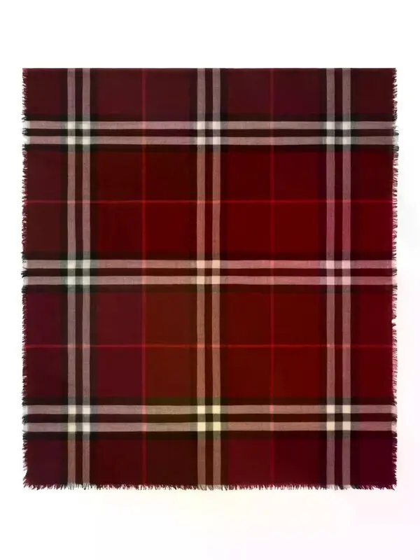 Burberry Checked Wool Scarf - Red