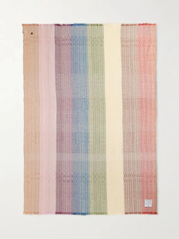 GOD'S TRUE CASHMERE Rainbow Fringed Embellished Cashmere Blanket
