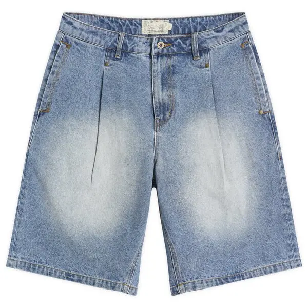 DIME Pleated Denim Shorts - Blue Washed