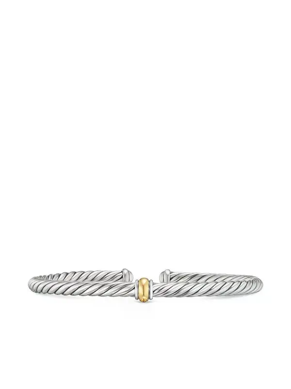 David Yurman 14k Yellow Gold Cable Flex Station Bracelet - Silver