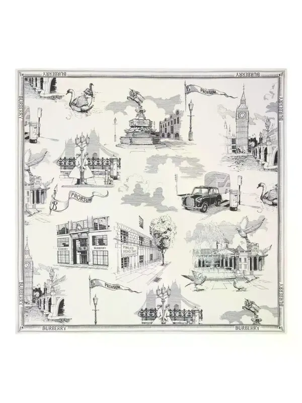 Burberry London Landmarks-print Silk Scarf - White
