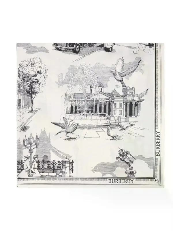 Burberry London Landmarks Silk Scarf - White