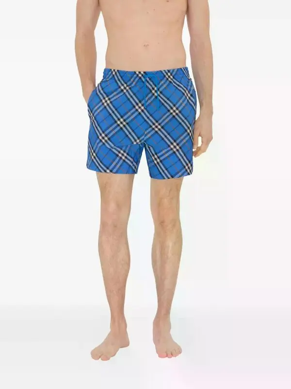 Burberry Checked Swim Shorts - Blue