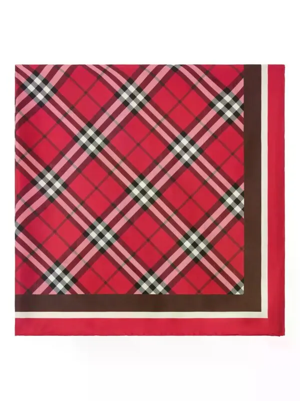 Burberry Checked Silk Scarf - Red