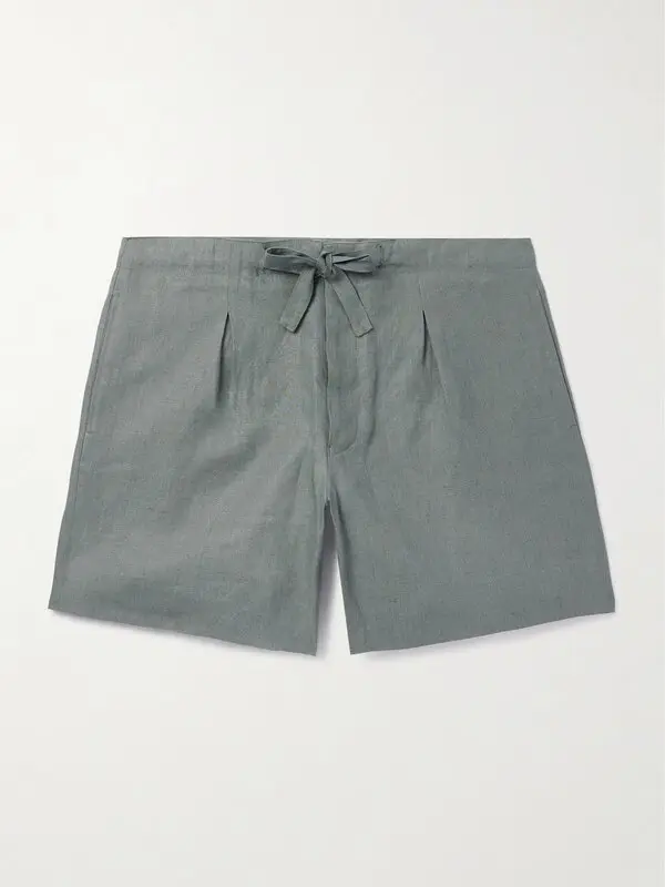 STOFFA Straight-leg Linen Drawstring Shorts - Gray