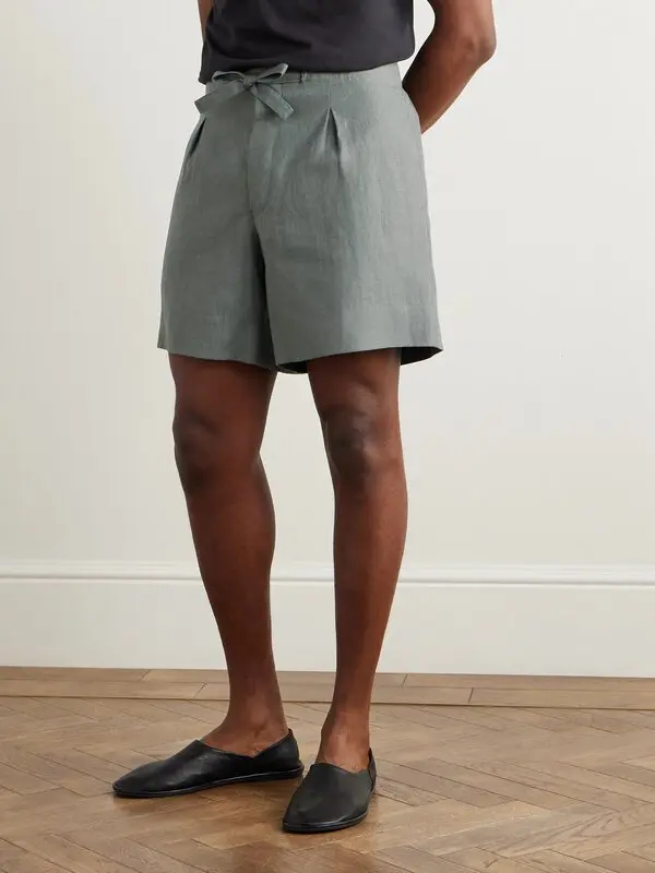 STOFFA Straight-leg Linen Drawstring Shorts - Gray
