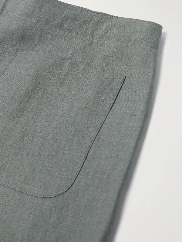 STOFFA Straight-leg Linen Drawstring Shorts - Gray