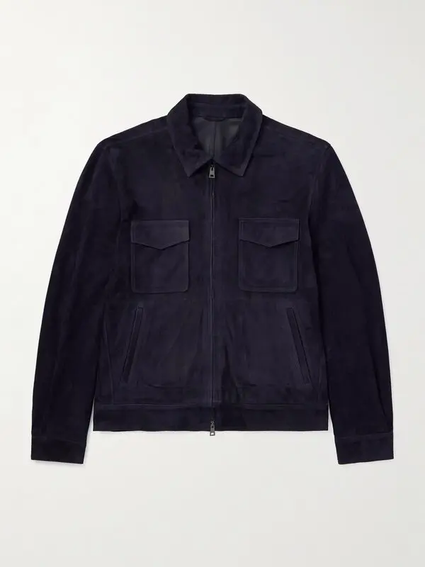 Thom Sweeney Suede Bomber Jacket - Blue