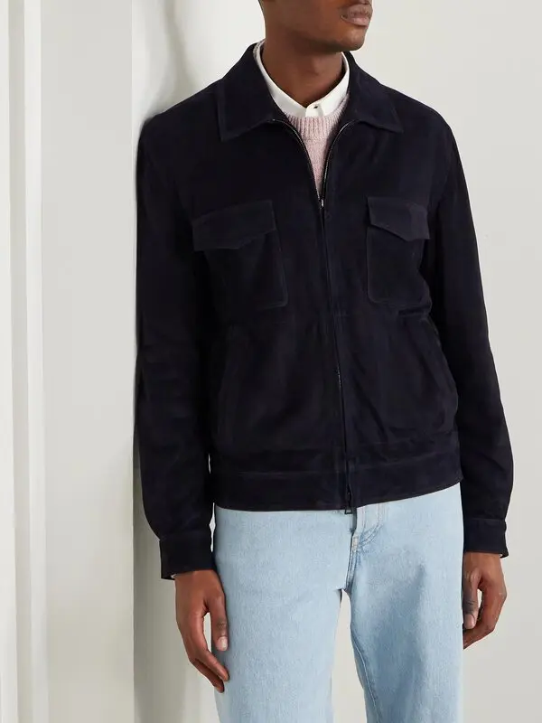 Thom Sweeney Suede Bomber Jacket - Blue