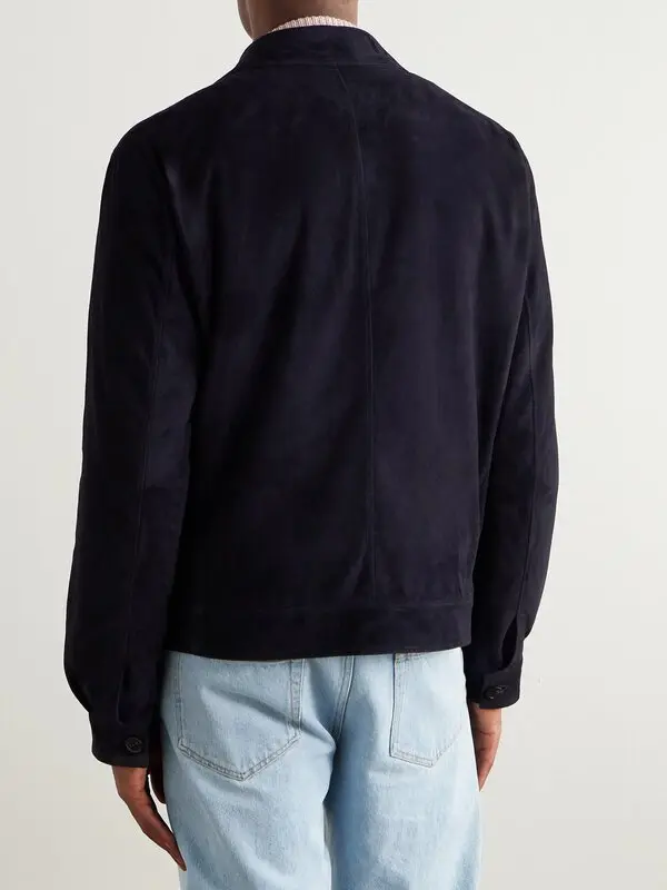 Thom Sweeney Suede Bomber Jacket - Blue