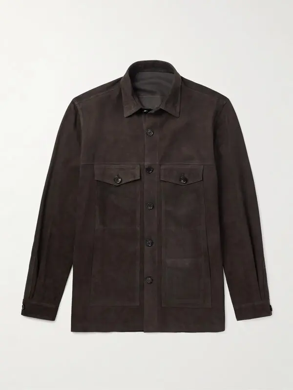 Thom Sweeney Suede Overshirt - Brown