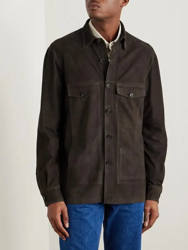 Thom Sweeney Suede Overshirt - Brown