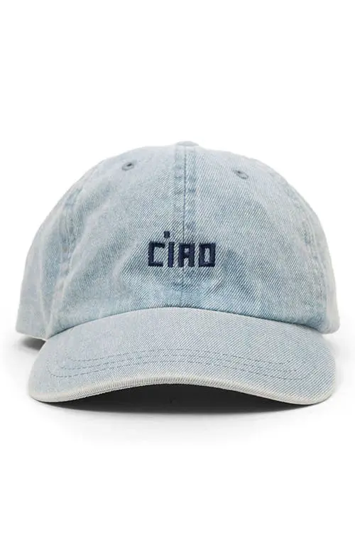 Clare V. Denim Baseball Cap - Light Denim Navy Embroid Ciao